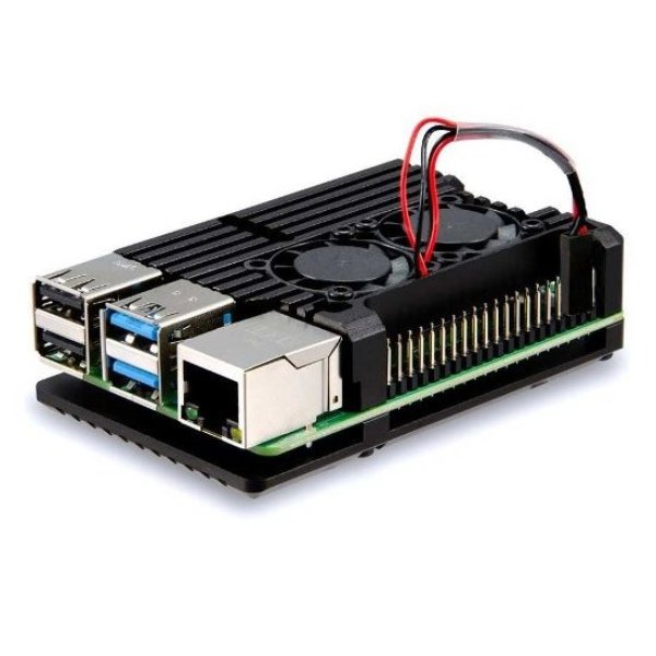 Aluminum Heat Sink Case With Double Fans For Raspberry Pi 4B – Black